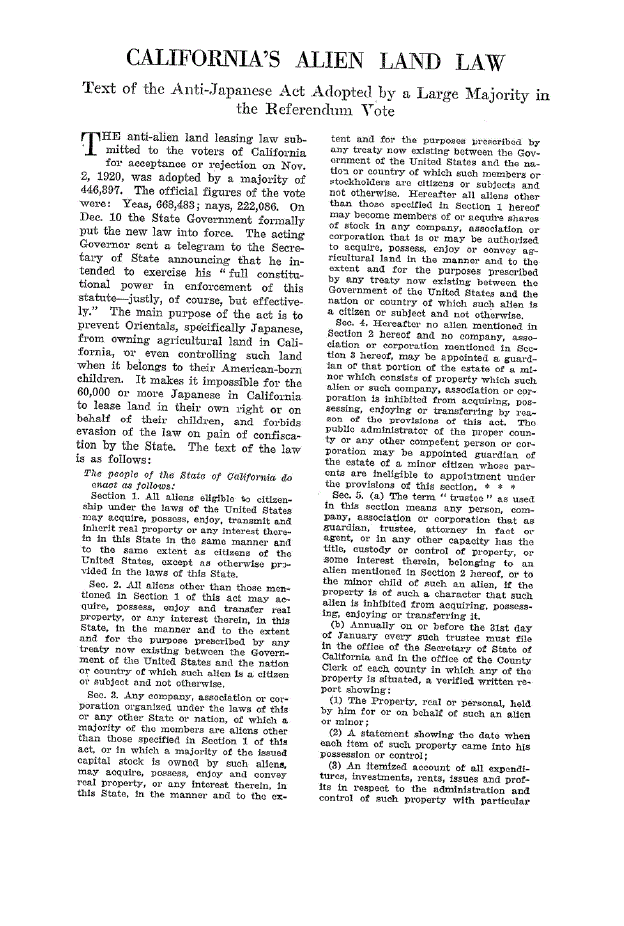 California’S Alien Land Law | Current History | University of ...