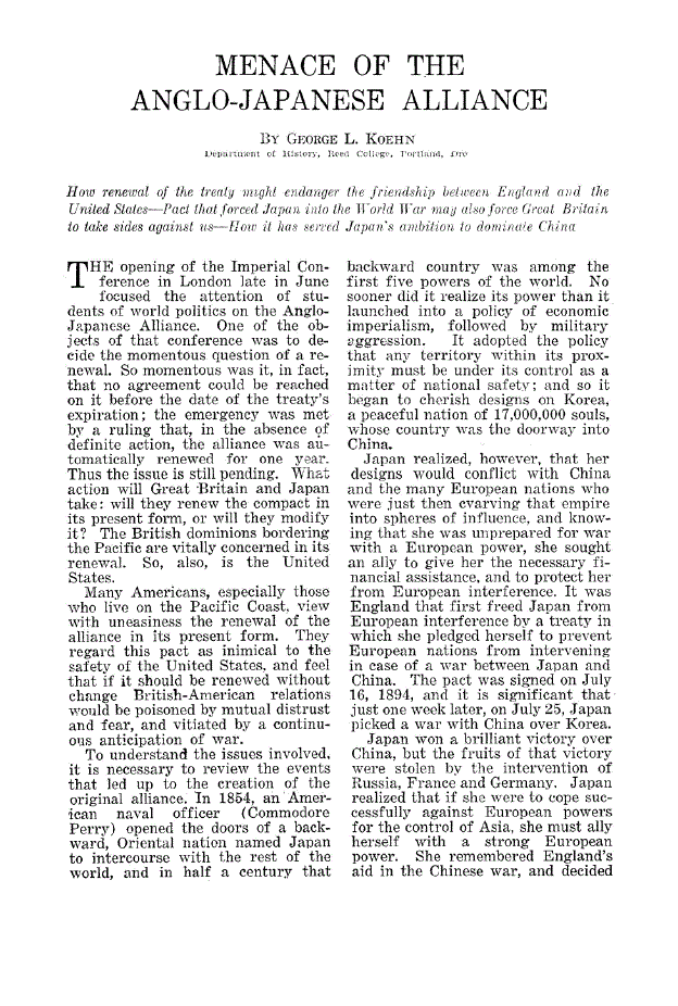 Menace of the Anglo-Japanese Alliance | Current History | University of ...