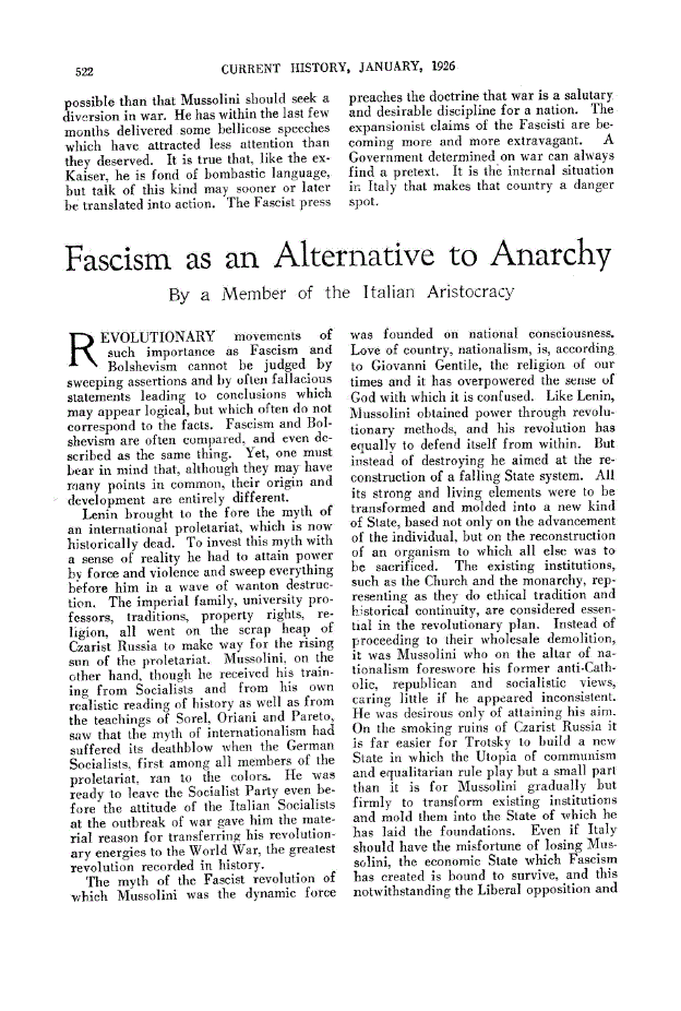 Fascism as an Alternative to Anarchy | Current History | University of ...