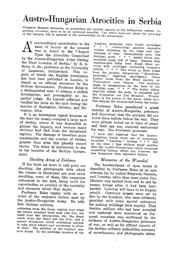 Austro-Hungarian Atrocities in Serbia | Current History | University of ...