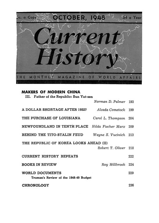 Current History Repeats 1923-1948 | Current History | University of ...