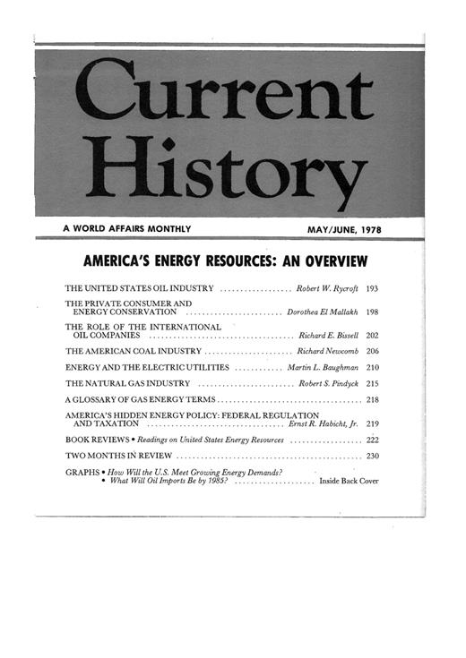 Energy and the Electric Utilities | Current History | University of ...