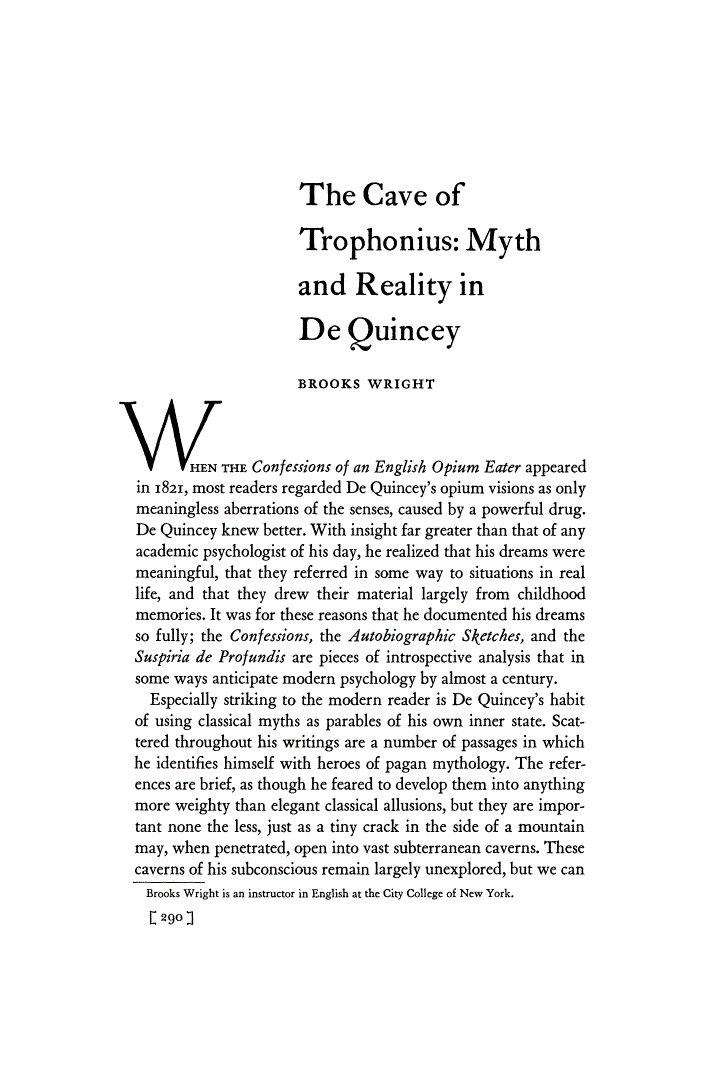 The Cave of Trophonius: Myth and Reality in De Quincey | Nineteenth ...