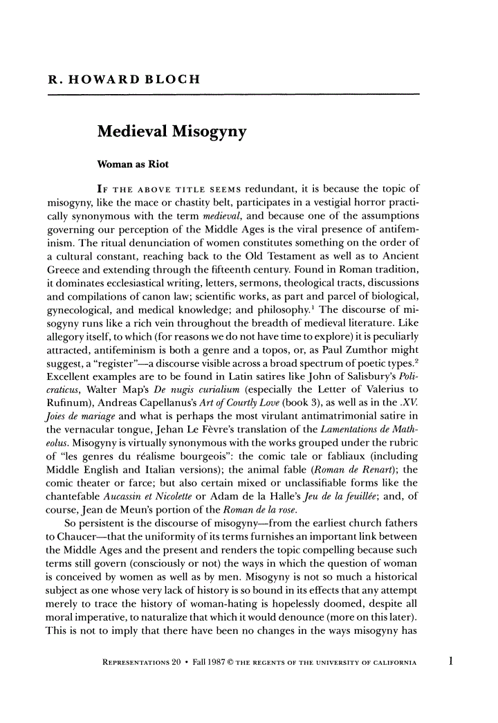 Medieval Misogyny | Representations | University of California Press