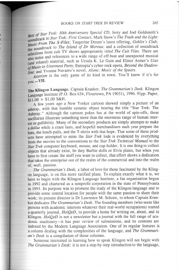 The Klingon Language. | Science Fiction Studies | University of ...