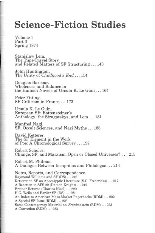 A Special SF Issue | Science Fiction Studies | University of California ...