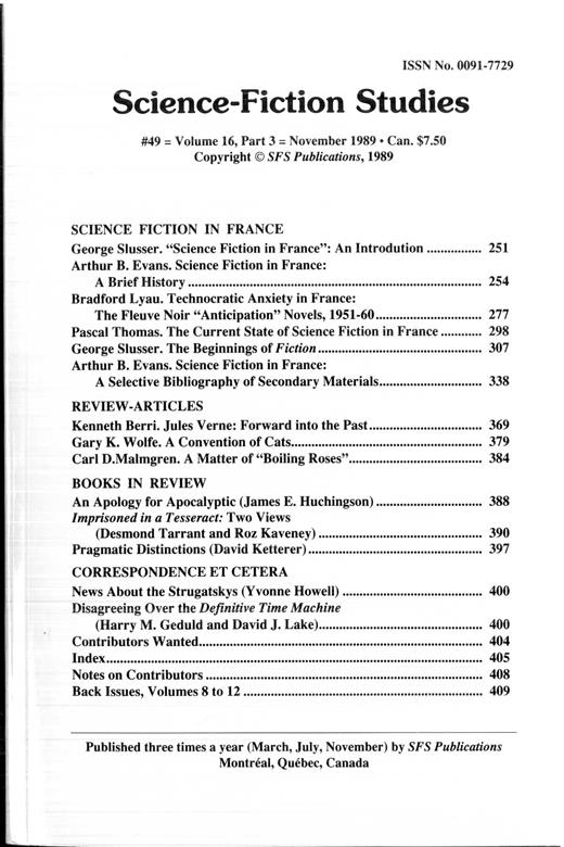 Volume 16 Issue Part 3 (49) | Science Fiction Studies | University of ...