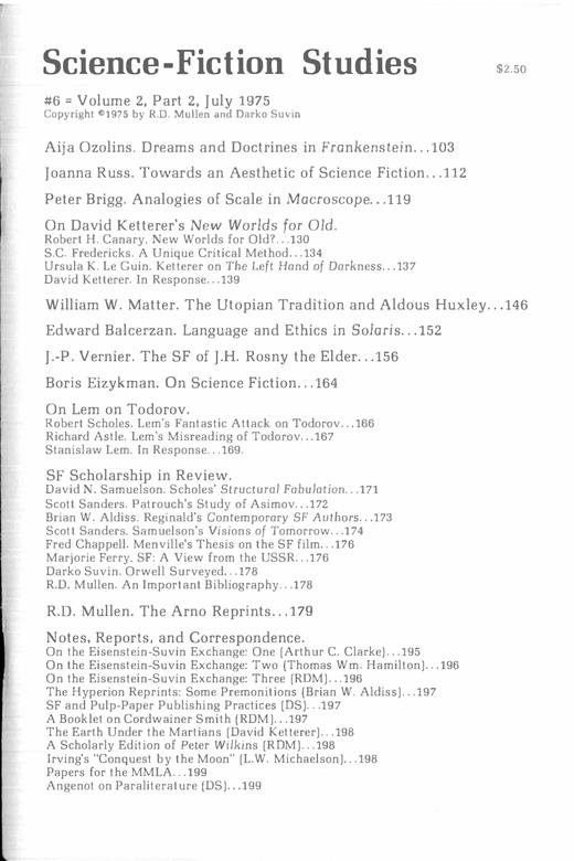 Towards an Aesthetic of Science Fiction | Science Fiction Studies ...