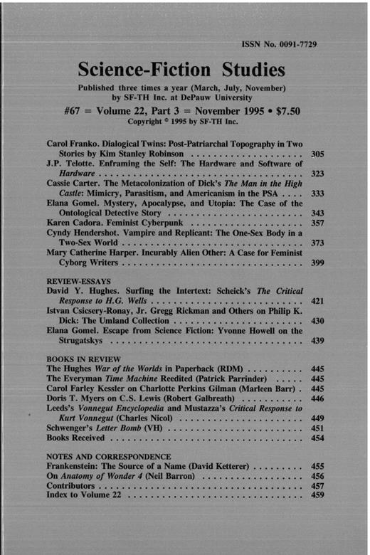 Volume 22 Issue Part 3 (67) | Science Fiction Studies | University of ...