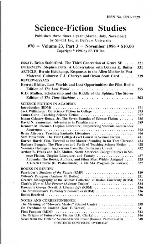 Volume 23 Issue Part 3 (70) | Science Fiction Studies | University of ...