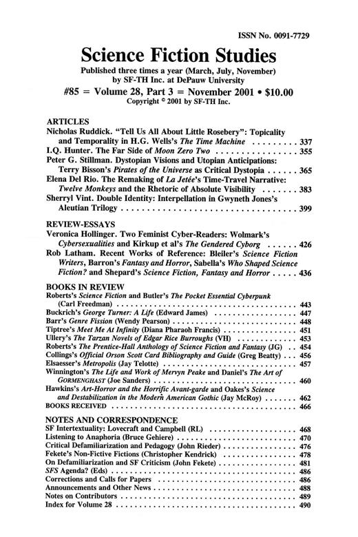 Index for Volume 28 (2001) | Science Fiction Studies | University of ...
