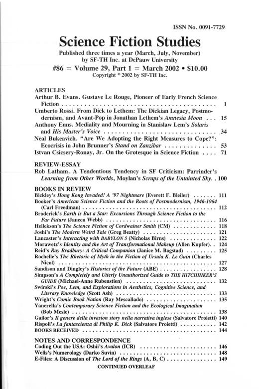 Volume 29 Issue Part 1 (86) | Science Fiction Studies | University of ...