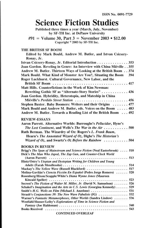 Mythic Imagination Newsletter and Conference | Science Fiction Studies ...