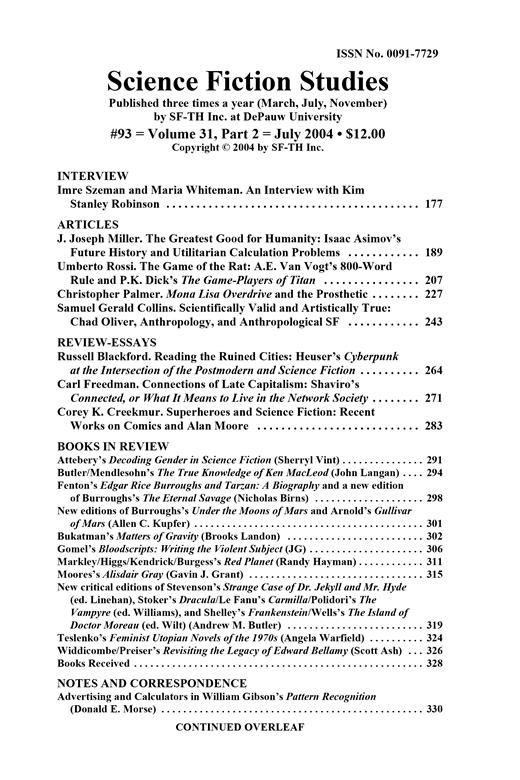 Volume 31 Issue Part 2 (93) | Science Fiction Studies | University of ...