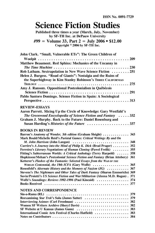 Volume 33 Issue Part 2 (99) | Science Fiction Studies | University of ...
