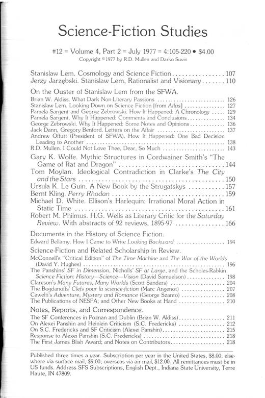 Volume 4 Issue Part 2 (12) | Science Fiction Studies | University of ...
