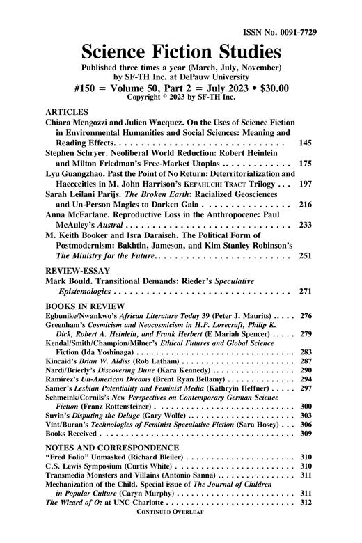 Volume 50 Issue Part 2 (150) | Science Fiction Studies | University of ...