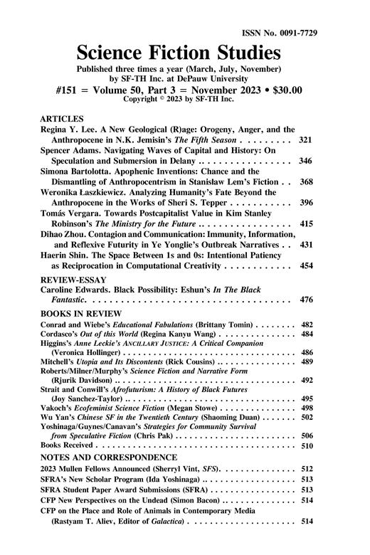 Volume 50 Issue Part 3 (151) | Science Fiction Studies | University of ...