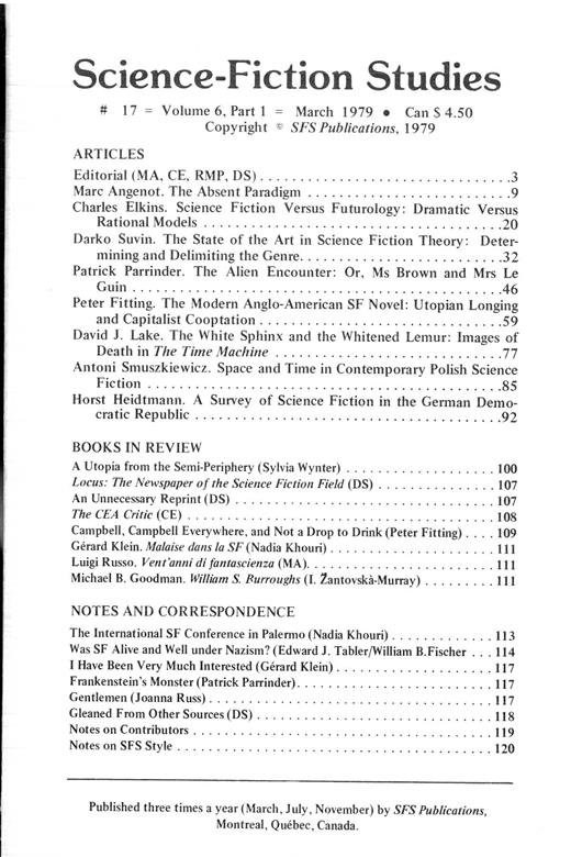 The State of the Art in Science Fiction Theory: Determining and ...