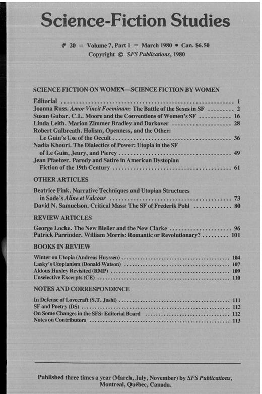 Editorial Note | Science Fiction Studies | University of California Press