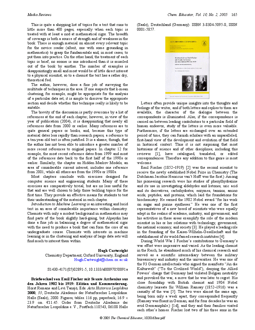 Briefwechsel von Emil Fischer mit Svante Arrhenius aus den Jahren 1902 bis 1919: Edition und ...