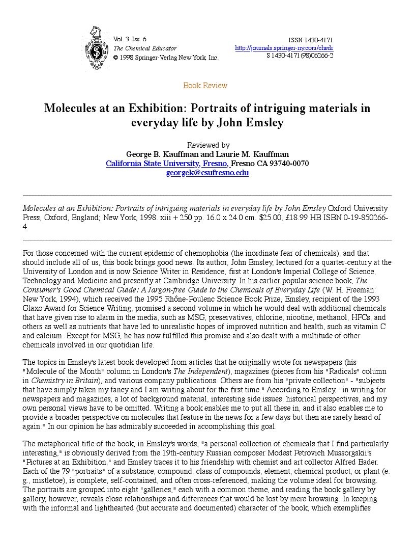 Molecules at an Exhibition: Portraits of intriguing materials in ...