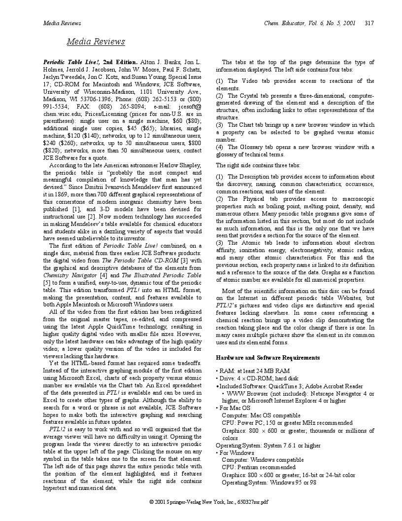 Periodic Table Live!, 2nd Edition, by Alton J. Banks, Jon L. Holmes, Jerrold J. Jacobsen, John W ...