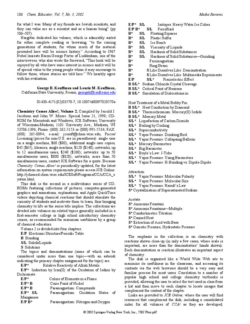 Chemistry Comes Alive!, Volume 2, Compiled by Jerrold J. Jacobsen and ...