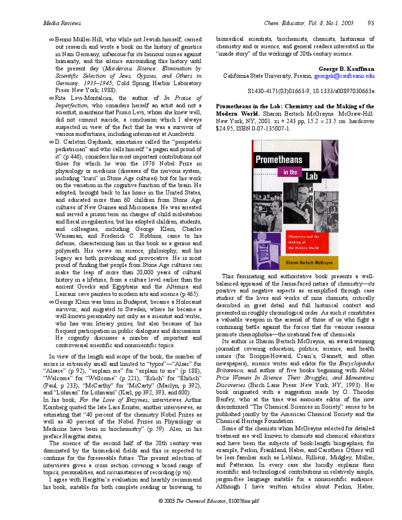 Prometheans in the Lab: Chemistry and the Making of the Modern World ...